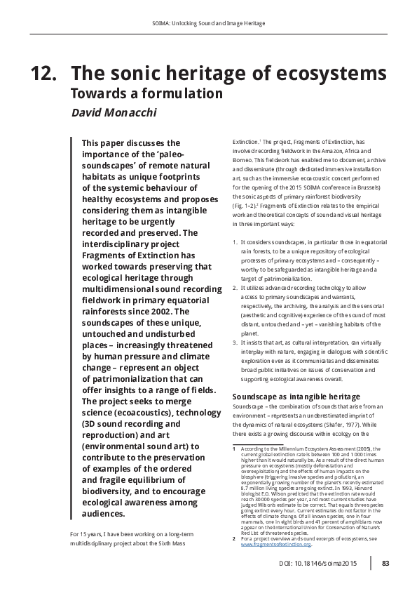 (PDF) The Sonic Heritage of Ecosystems - Toward a formulation