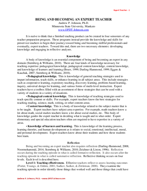 (PDF) BEING AND BECOMING AN EXPERT TEACHER