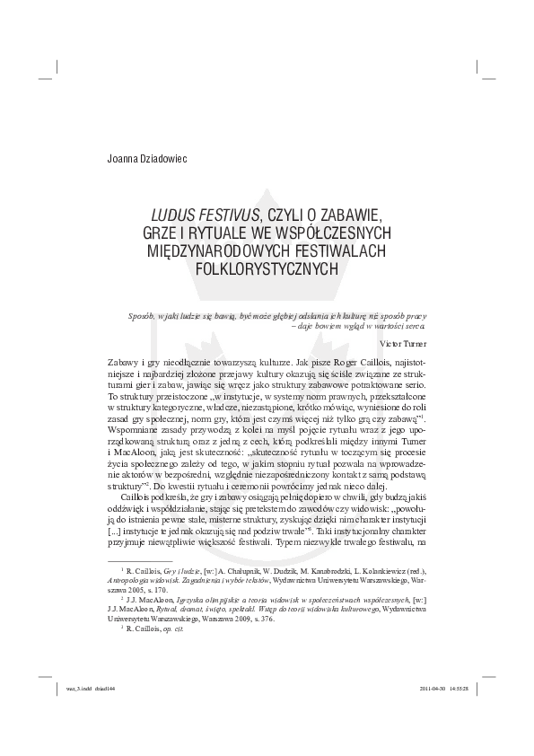 (PDF) Ludus festivus, czyli o zabawie, grze i rytuale na współczesnych międzynarodowych ...