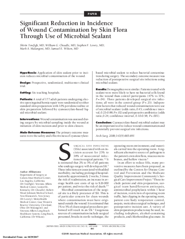 (PDF) Significant Reduction in Incidence of Wound Contamination by Skin ...