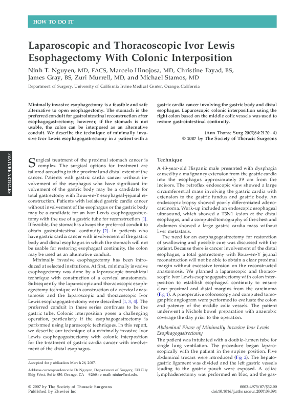 (PDF) Laparoscopic and Thoracoscopic Ivor Lewis Esophagectomy With ...