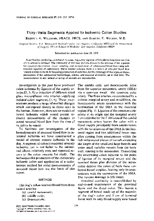 (PDF) Thiry-vella segments applied to ischemic colon studies