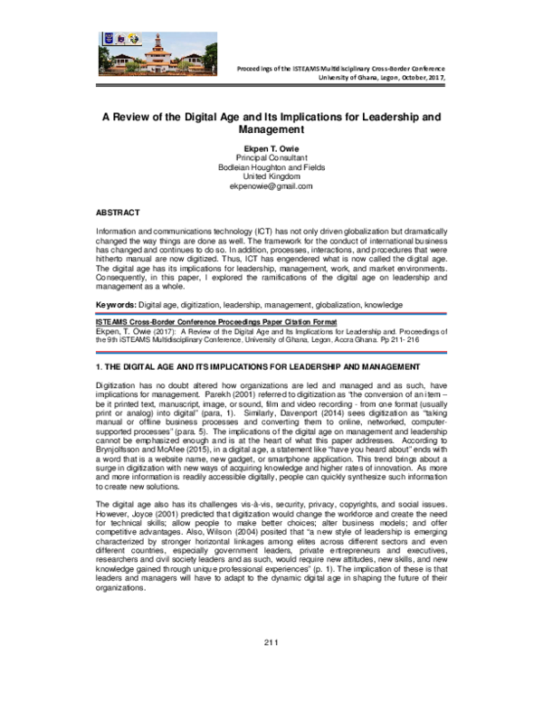 (PDF) A Review of the Digital Age and Its Implications for Leadership ...