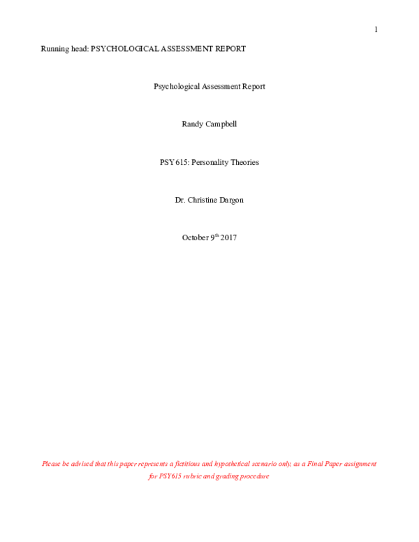 (DOC) PSYCHOLOGICAL ASSESSMENT REPORT