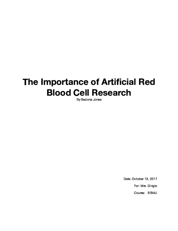 (PDF) The Importance of Artificial Red Blood Cell Research