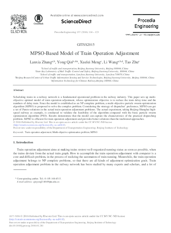 (PDF) MPSO-Based Model of Train Operation Adjustment