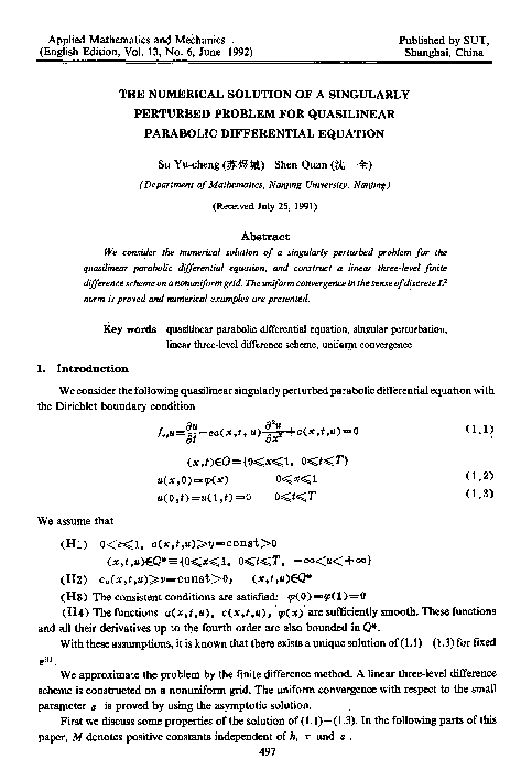 Pdf The Numerical Solution Of A Singularly Perturbed Problem For