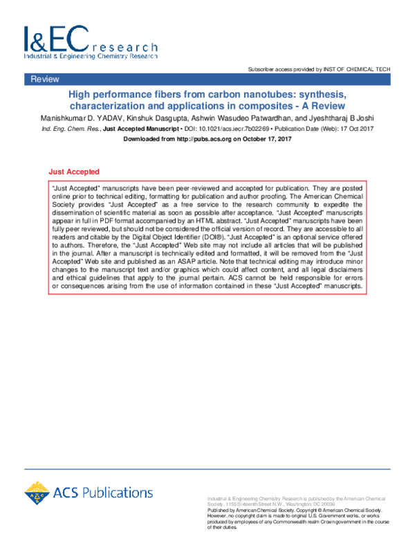 (PDF) High performance fibers from carbon nanotubes: synthesis, characterization and ...