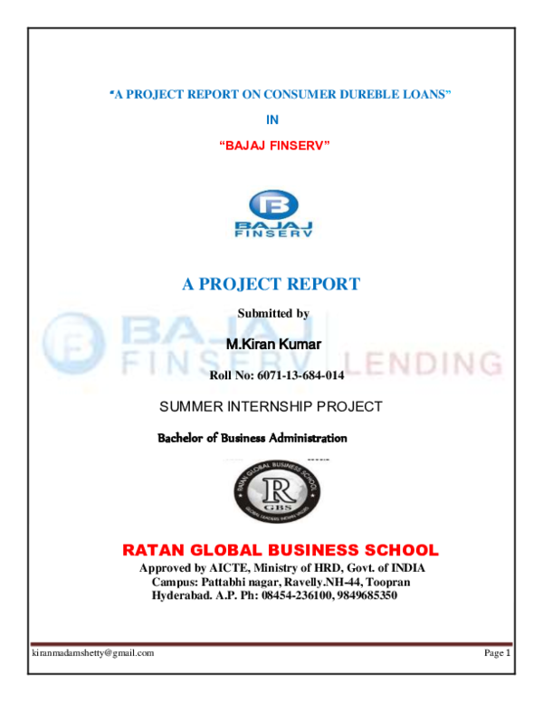 (PDF) " A PROJECT REPORT ON CONSUMER DUREBLE LOANS " IN " BAJAJ FINSERV ...