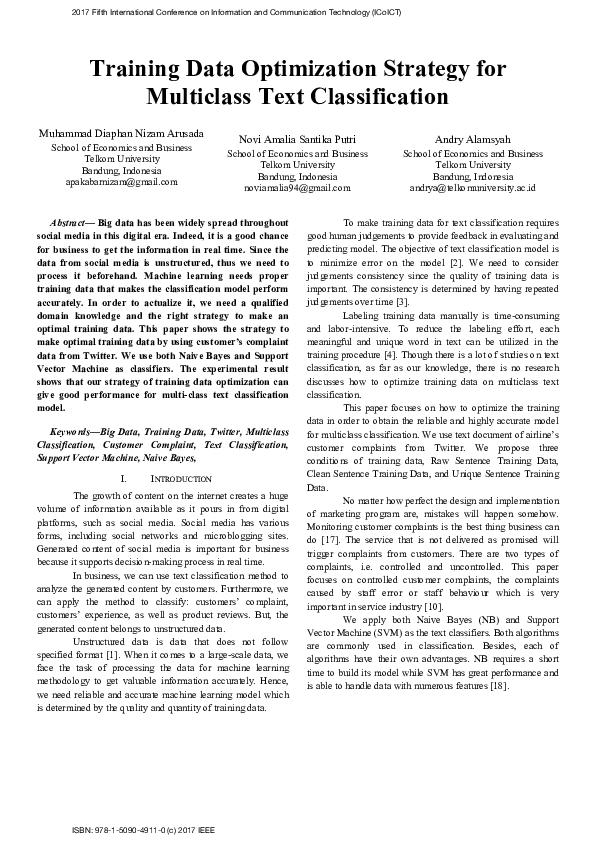 (PDF) Training Data Optimization Strategy for Multiclass Text Classification