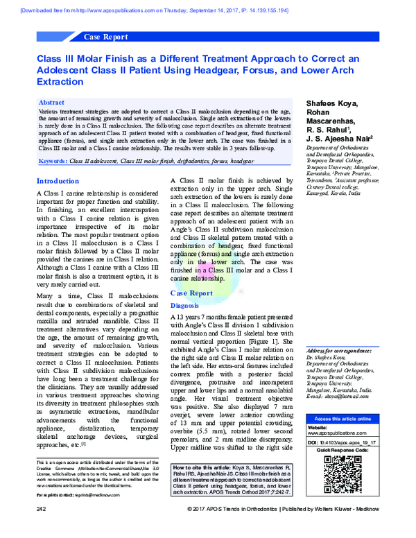(PDF) Class III Molar Finish as a Different Treatment Approach to ...