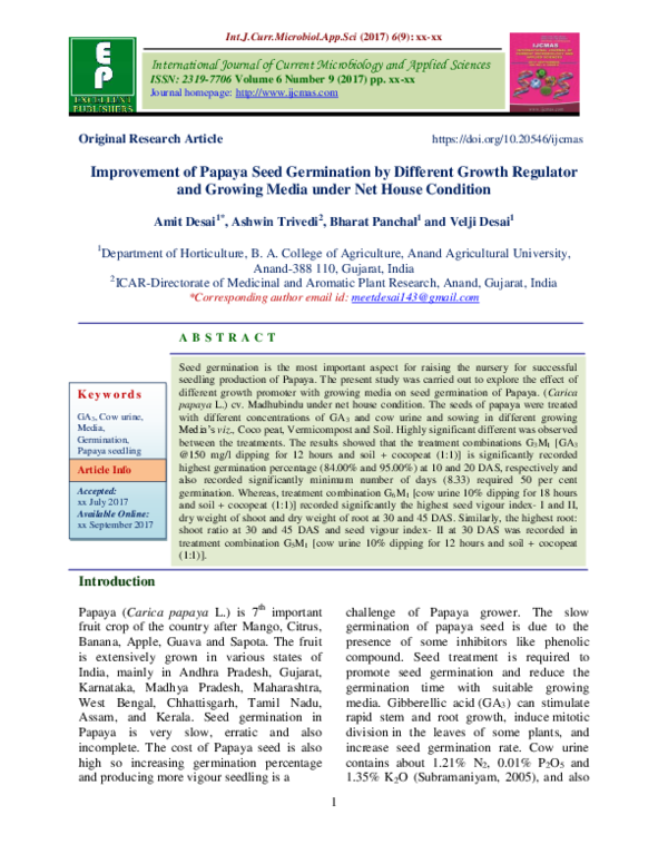 (PDF) Improvement of Papaya Seed Germination by Different Growth Regulator and Growing Media ...