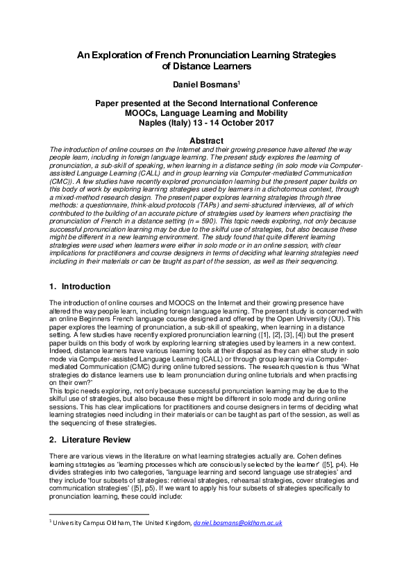 (DOC) An Exploration of French Pronunciation Learning Strategies of ...