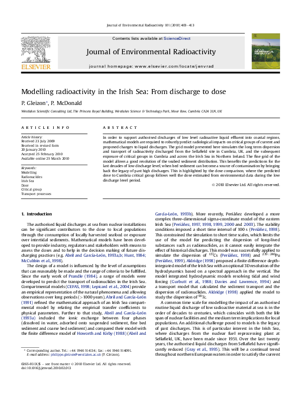 (PDF) Modelling radioactivity in the Irish Sea: From discharge to dose
