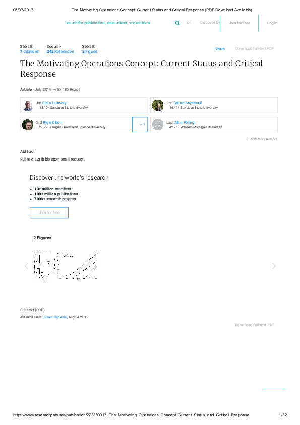 (PDF) The Motivating Operations Concept: Current Status and Critical ...