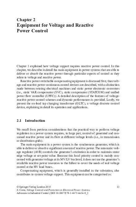 (PDF) Equipment for Voltage and Reactive Power Control
