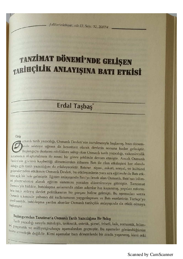 (PDF) Tanzimat Dönemi'nde Gelişen Tarihçilik Anlayışına Batı Etkisi ...