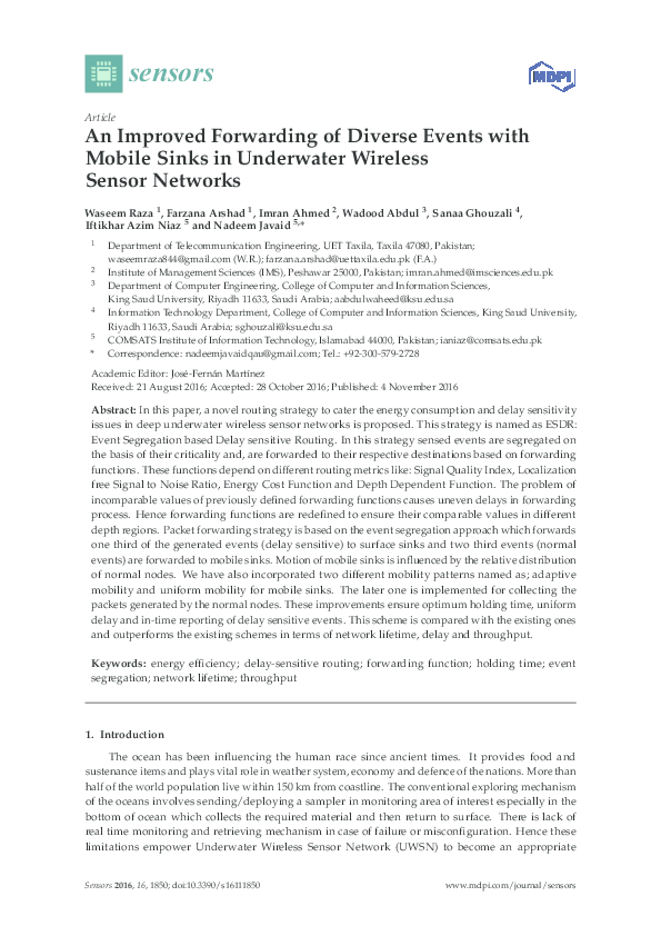 Pdf An Improved Forwarding Of Diverse Events With Mobile Sinks In Underwater Wireless Sensor