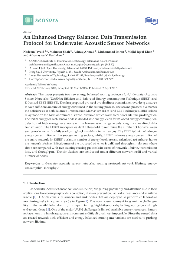 Pdf An Enhanced Energy Balanced Data Transmission Protocol For Underwater Acoustic Sensor