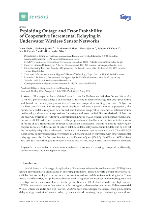 (PDF) Exploiting Outage and Error Probability of Cooperative Incremental Relaying in Underwater ...