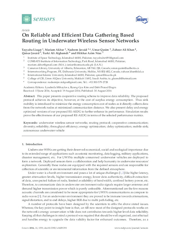 (PDF) On Reliable and Efficient Data Gathering Based Routing in Underwater Wireless Sensor Networks