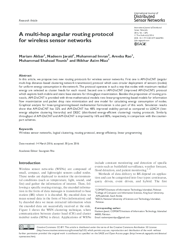 Pdf A Multi Hop Angular Routing Protocol For Wireless Sensor Networks Nadeem Javaid