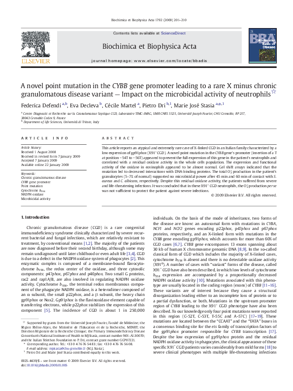 (PDF) A novel point mutation in the CYBB gene promoter leading to a ...