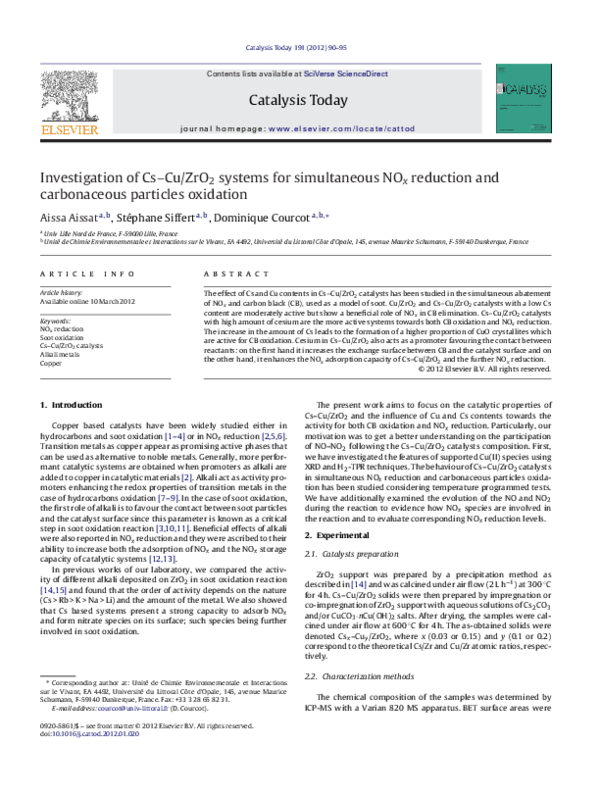 (PDF) Investigation of Cs–Cu/ZrO2 systems for simultaneous NOx ...
