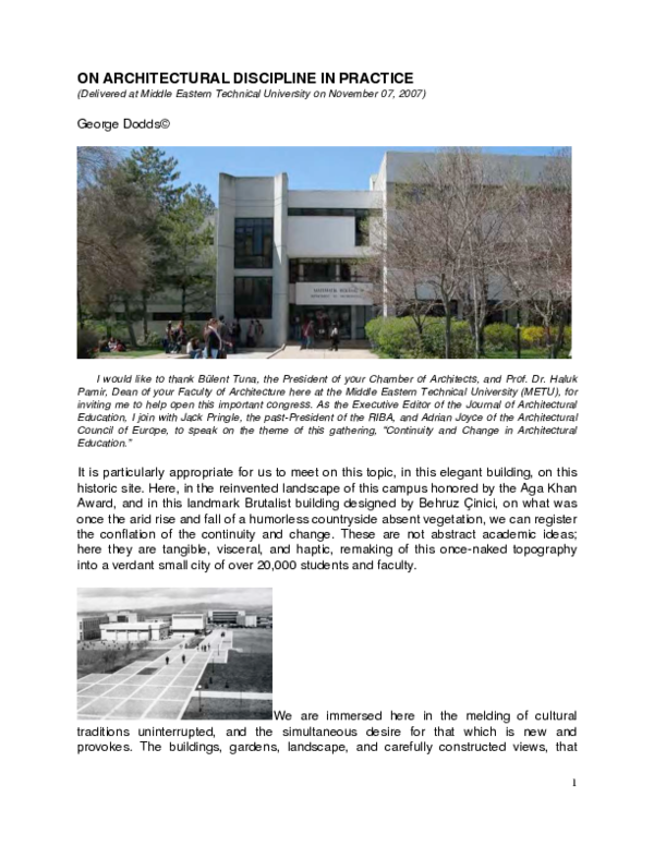 (PDF) ON ARCHITECTURAL DISCIPLINE IN PRACTICE