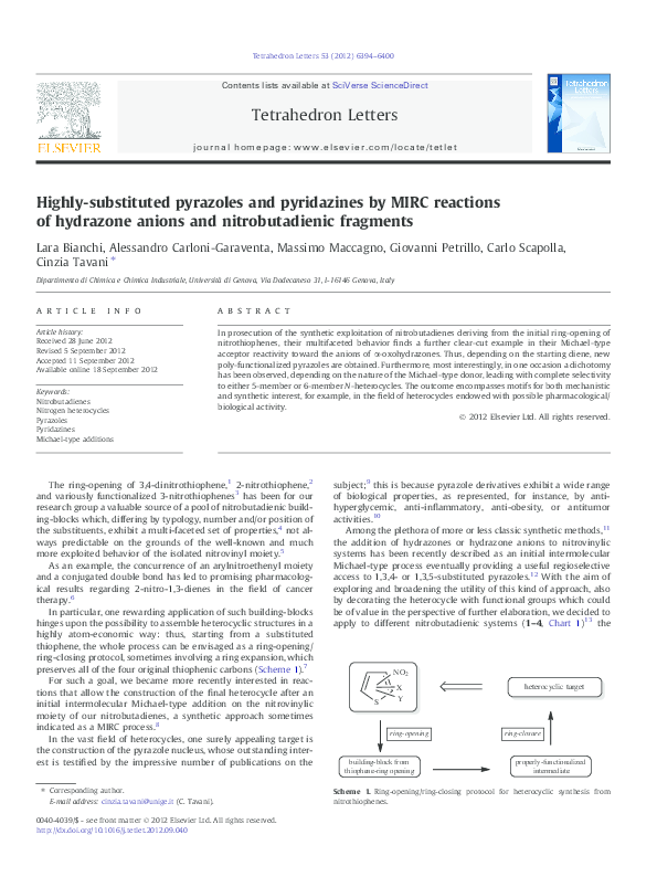 (PDF) Highly-substituted pyrazoles and pyridazines by MIRC reactions of ...
