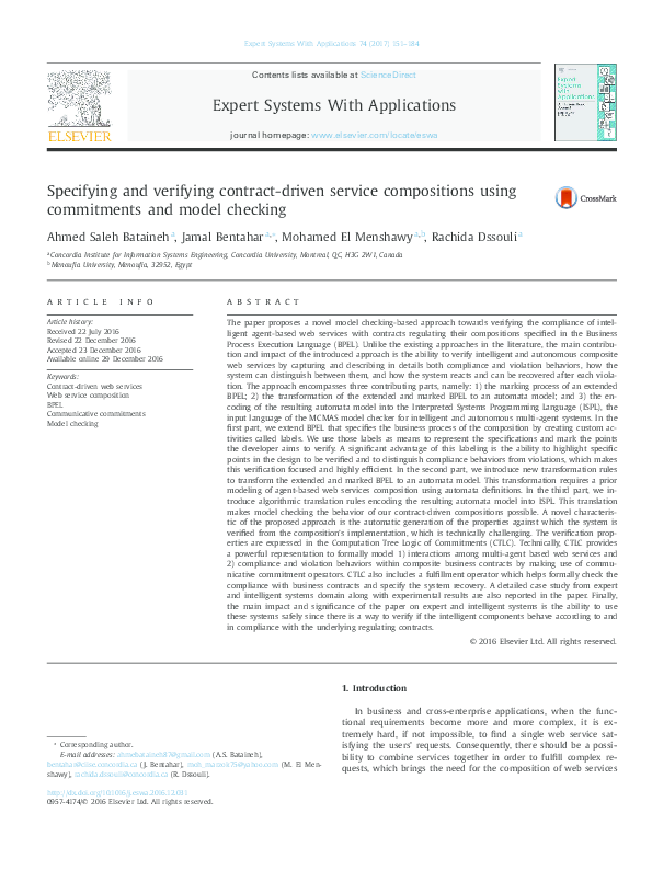 Pdf Expert Systems With Applications Specifying And Verifying Contract Driven Service