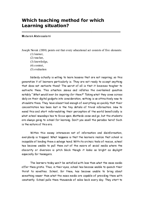 (PDF) Which teaching method for which Learning situation