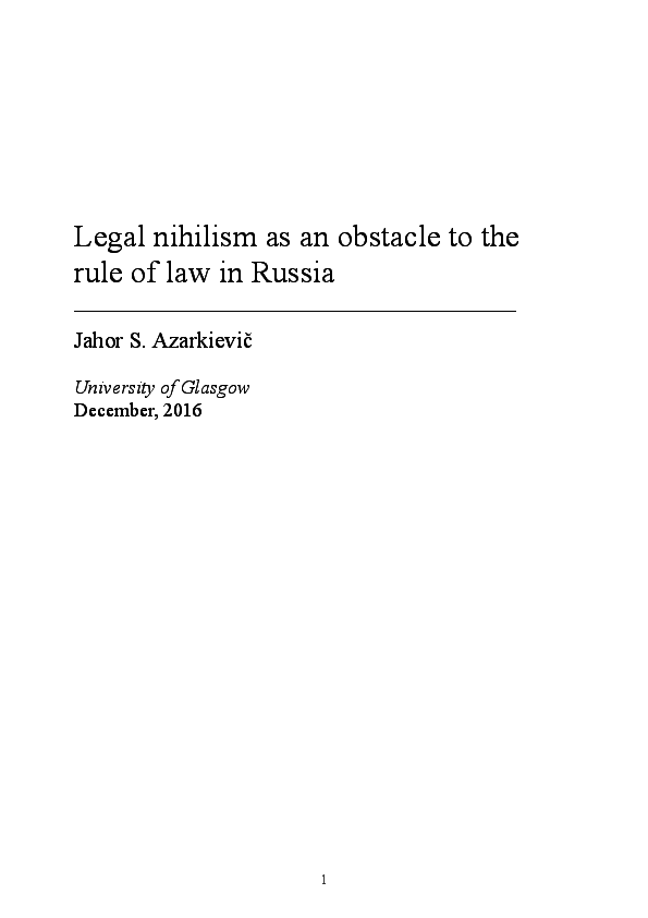 (PDF) Legal nihilism as an obstacle to the rule of law in Russia