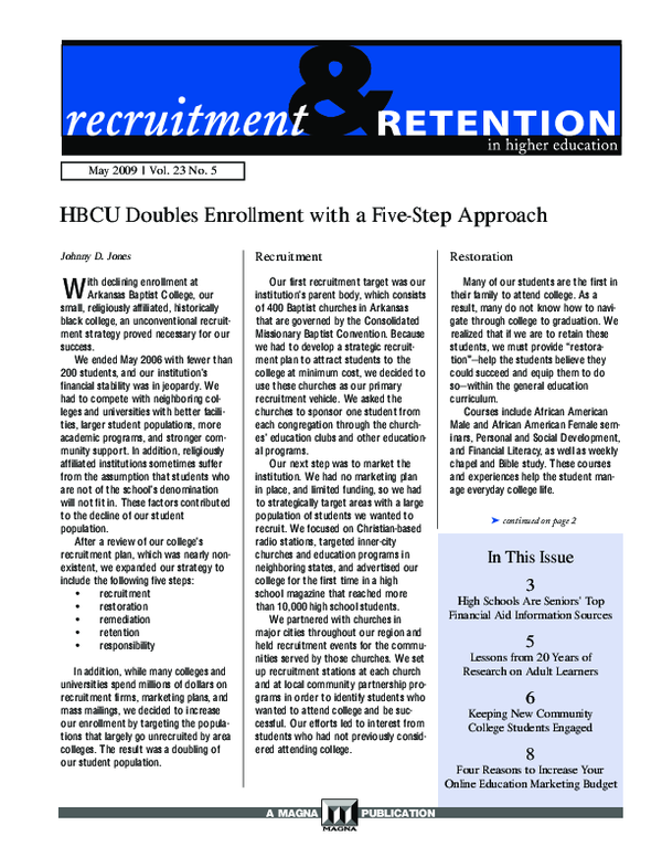 (PDF) HBCU Doubles Enrollment with a Five-Step Approach