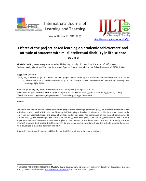 (PDF) Effects of the project-based learning on academic achievement and attitude of students ...