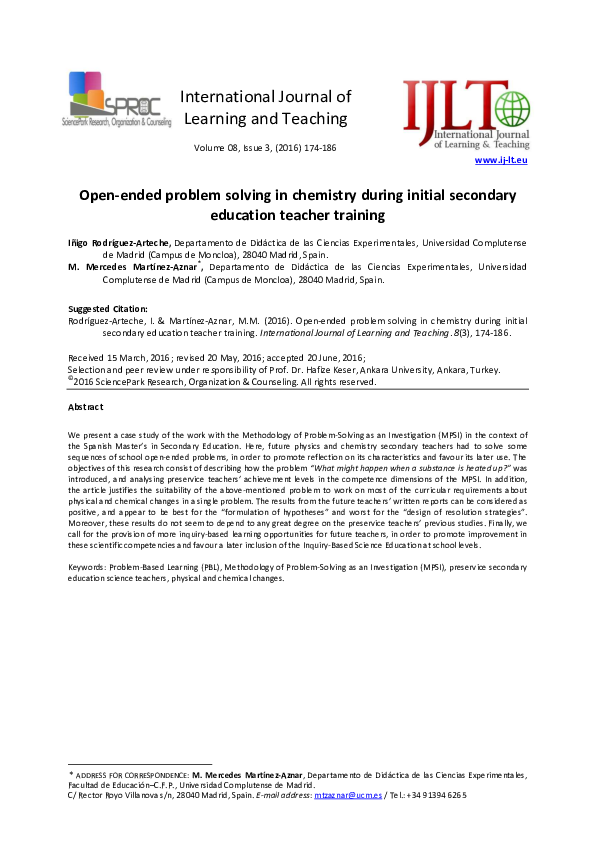(PDF) Open-ended problem solving in chemistry during initial secondary ...
