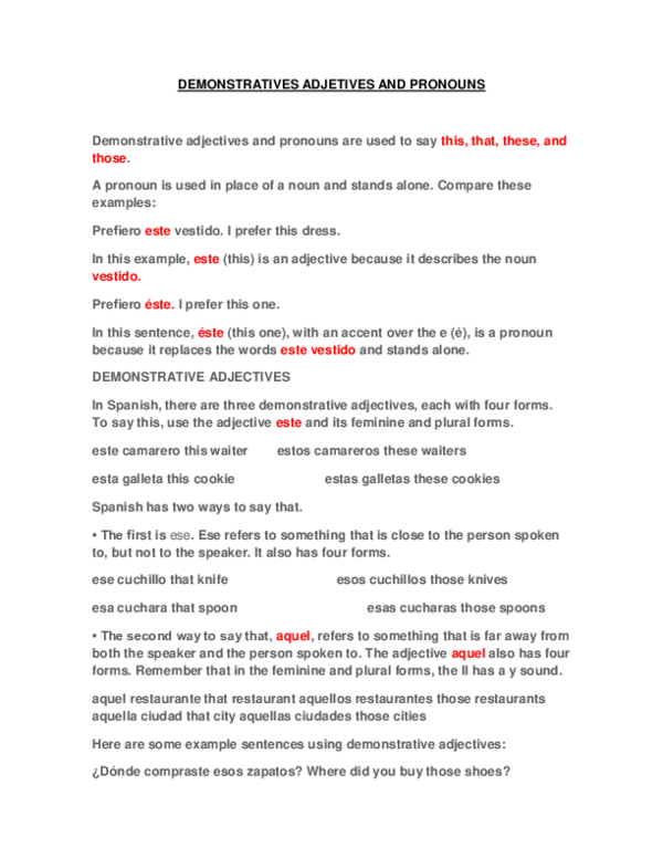 (DOC) DEMONSTRATIVES ADJETIVES AND PRONOUNS