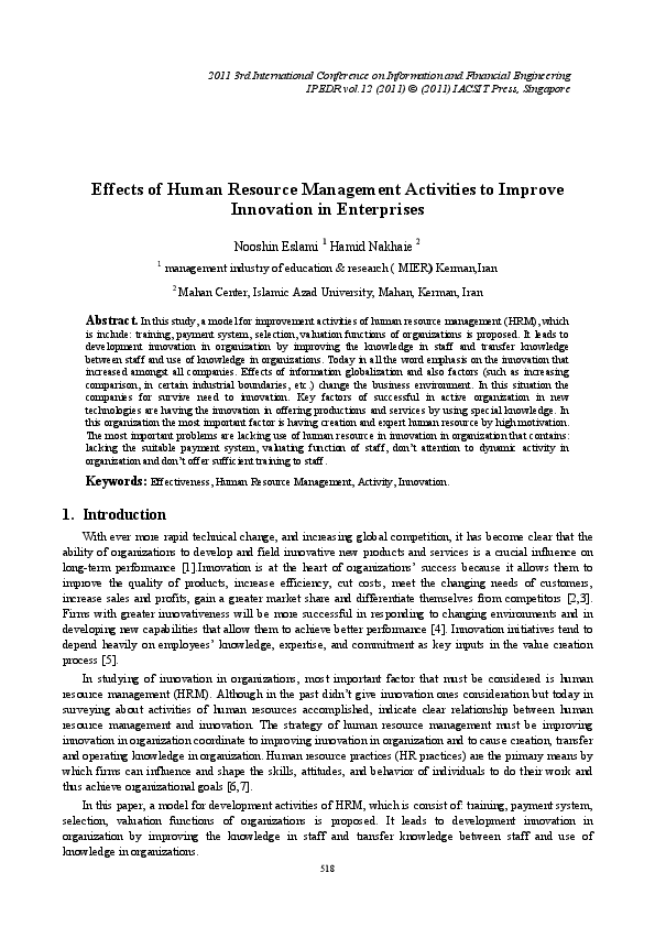 (PDF) Effects of Human Resource Management Activities to Improve ...