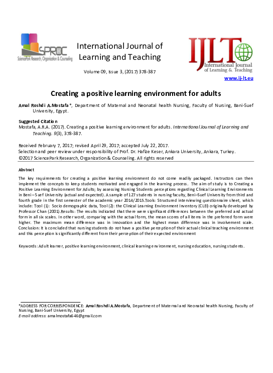 (PDF) Creating a positive learning environment for adults