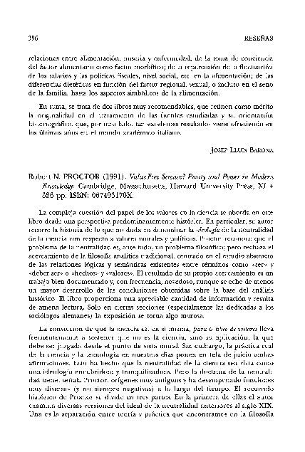 (PDF) PROCTOR, Robert N. Value-Free Science? Purity and power in modern ...