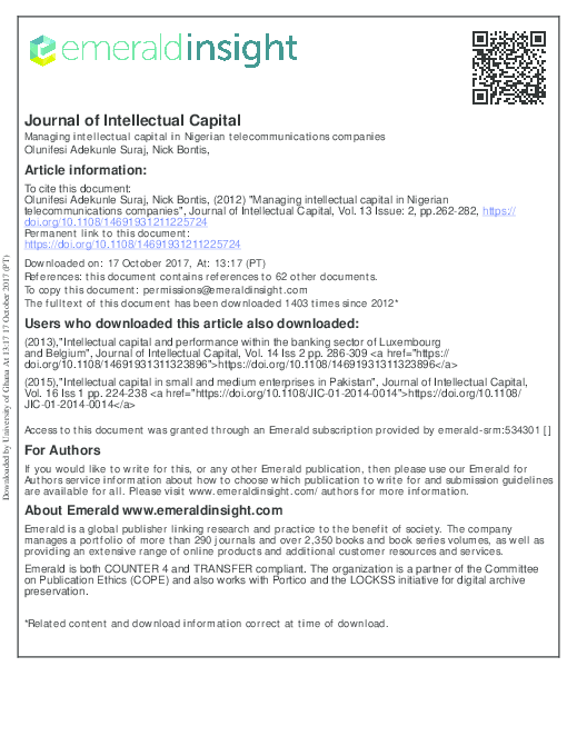 (PDF) Journal of Intellectual Capital Article information