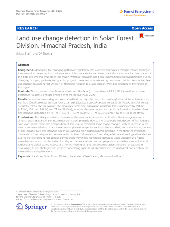 (PDF) Land use change detection in Solan Forest Division, Himachal ...