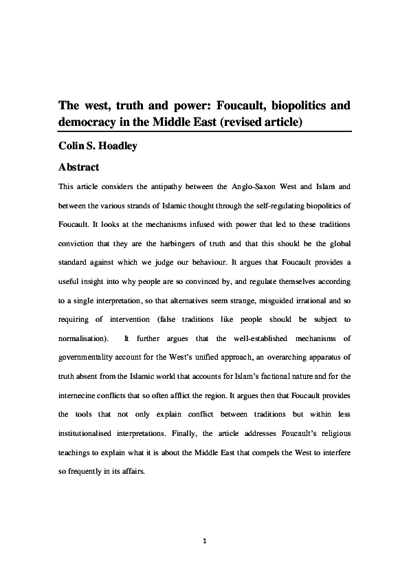 (DOC) Foucault, Biopolitics and the Middle East (revised article).docx