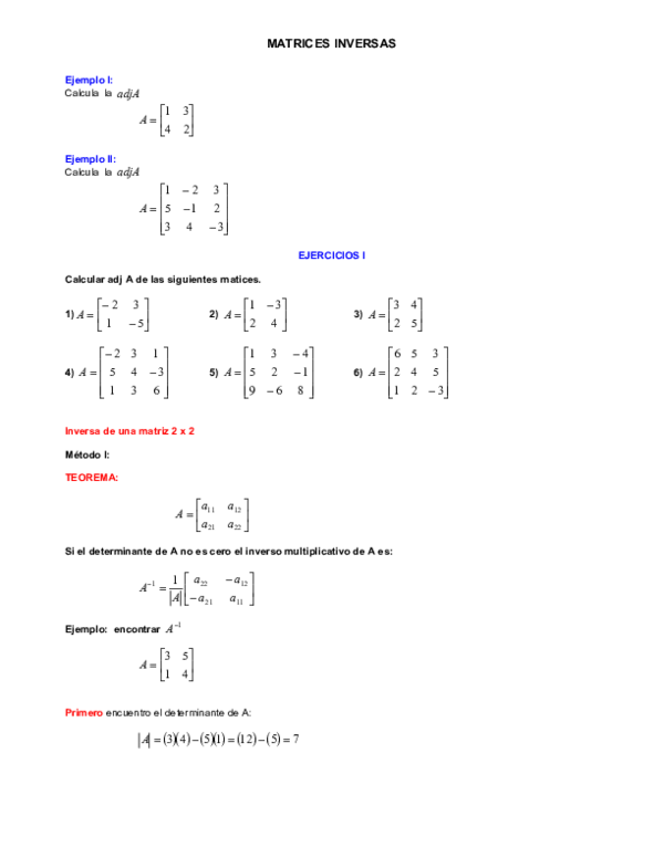 (PDF) Ejercicios matrices inversas