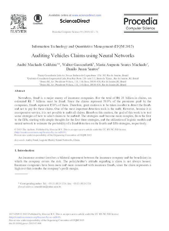 Pdf Information Technology And Quantitative Management Itqm 2015 Auditing Vehicles Claims