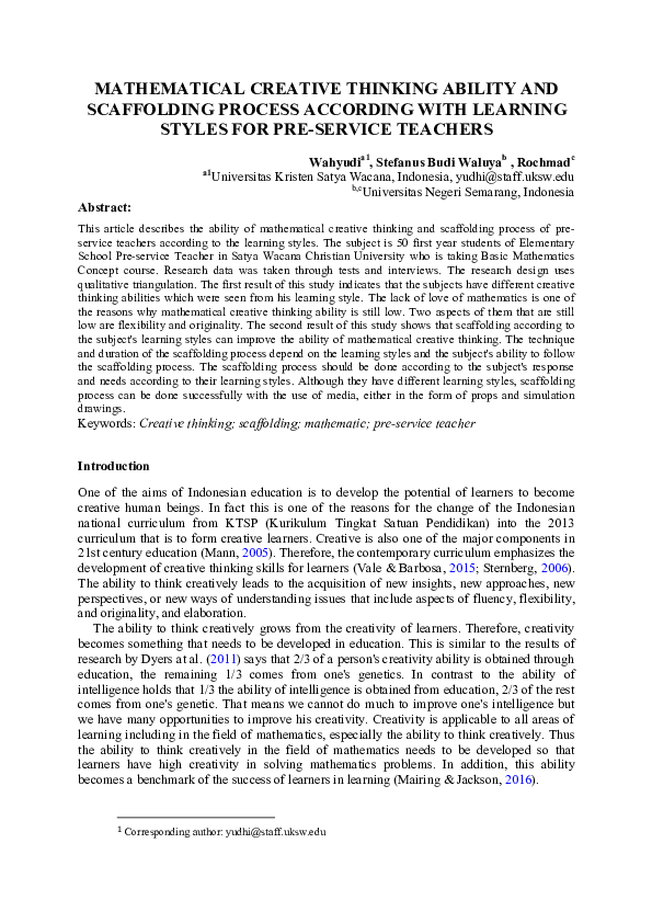 (PDF) MATHEMATICAL CREATIVE THINKING ABILITY AND SCAFFOLDING PROCESS ...