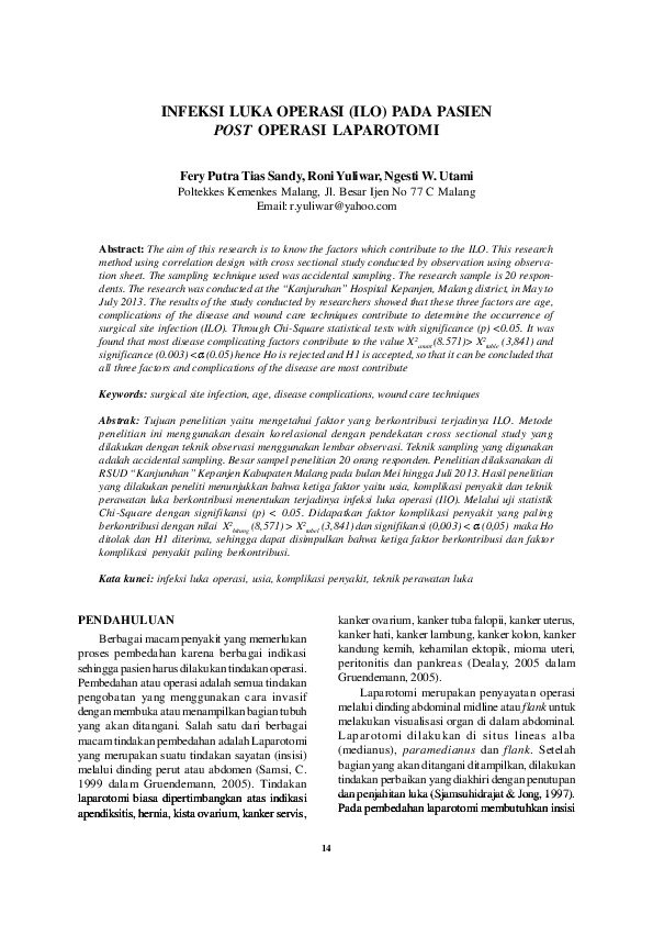 (PDF) INFEKSI LUKA OPERASI (ILO) PADA PASIEN POST OPERASI LAPAROTOMI