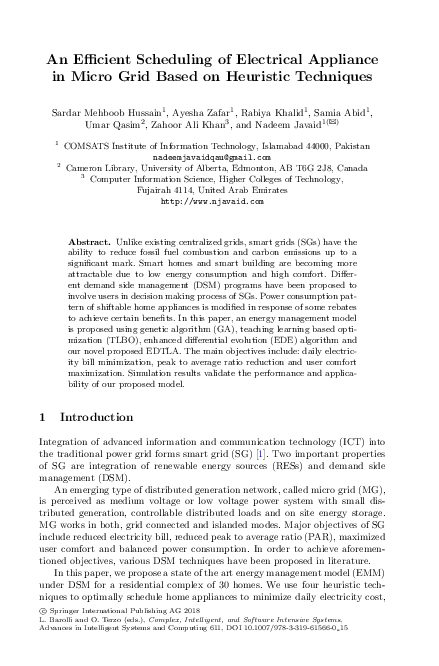 (PDF) An Efficient Scheduling of Electrical Appliance in Micro Grid Based on Heuristic Techniques