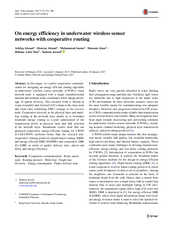 Pdf Region Based Cooperative Routing In Underwater Wireless Sensor Networks Nadeem Javaid