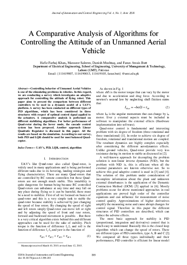 (PDF) A Comparative Analysis of Algorithms for Controlling the Attitude ...